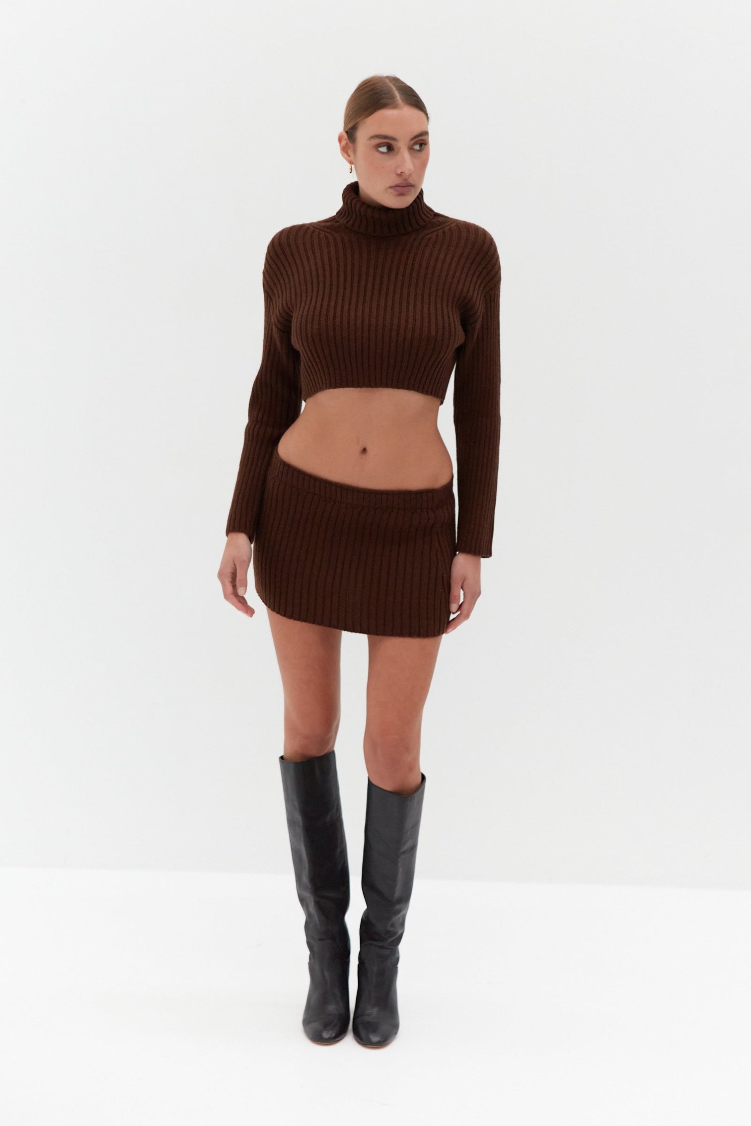 Chunky Knit Crop Skivvy - Brown – Style Addict®