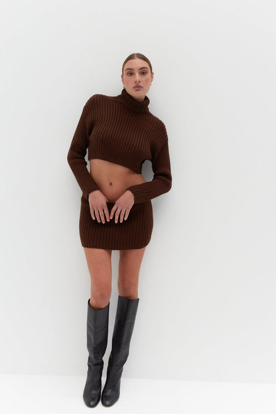 Chunky Knit Crop Skivvy - Brown – Style Addict®