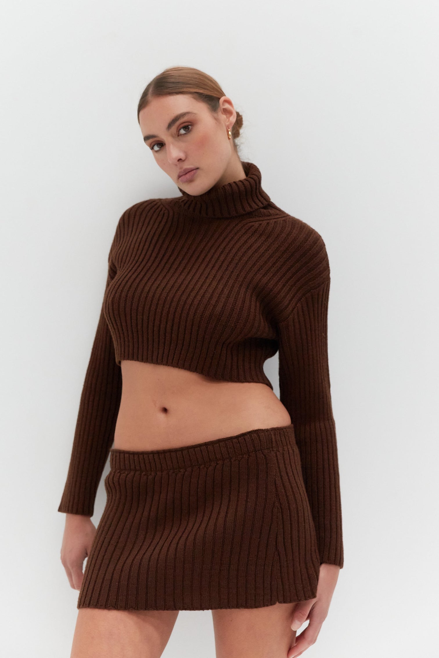 Chunky Knit Crop Skivvy - Brown – Style Addict®